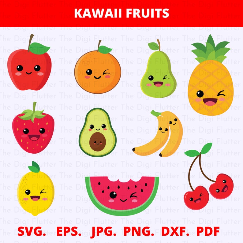 Fruits Clip Art, Fruits Png, Fruits Clipart, Kawaii Fruits Png, Kawaii ...