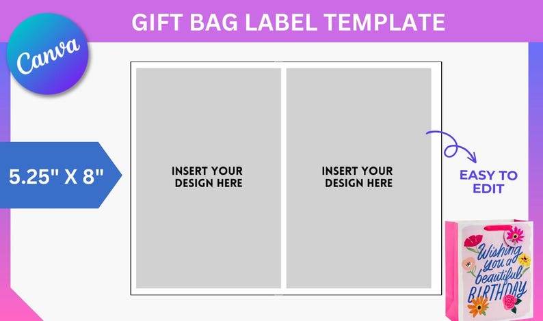 Birthday Gift Bag Label Template: Printable Canva Design (PNG, SVG, PDF ...
