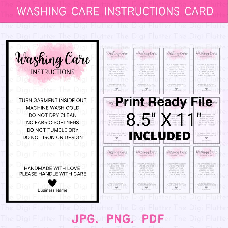 Washing Card, Washing Care Card, Washing Card Instructions, Care Card ...