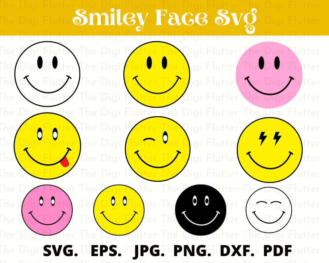 Happy Smiley Face SVG Bundle: Cricut, Emoji, Clipart (digital Files ...