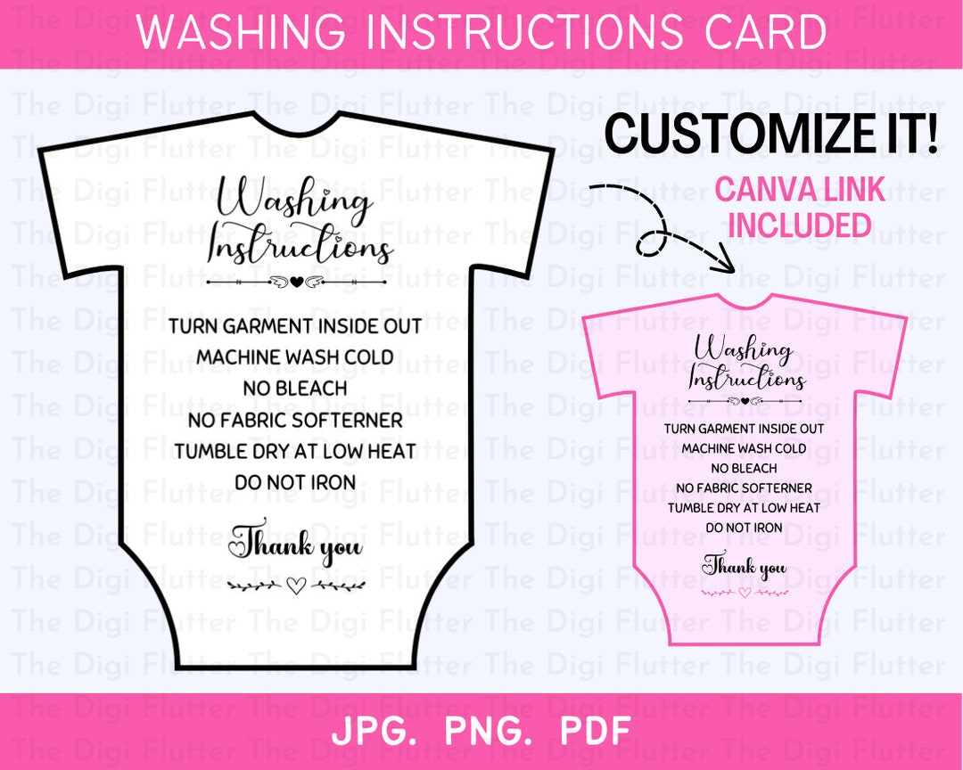 Washing Card, Washing Care Card, Care Card Insert, Washing Card ...