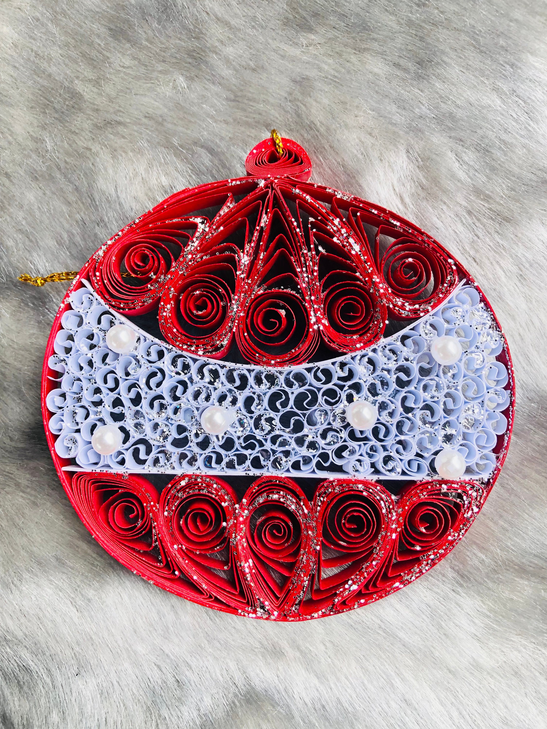 Quilled Christmas Ball Ornament | Paper Filigree, Pearl Detail - Etsy