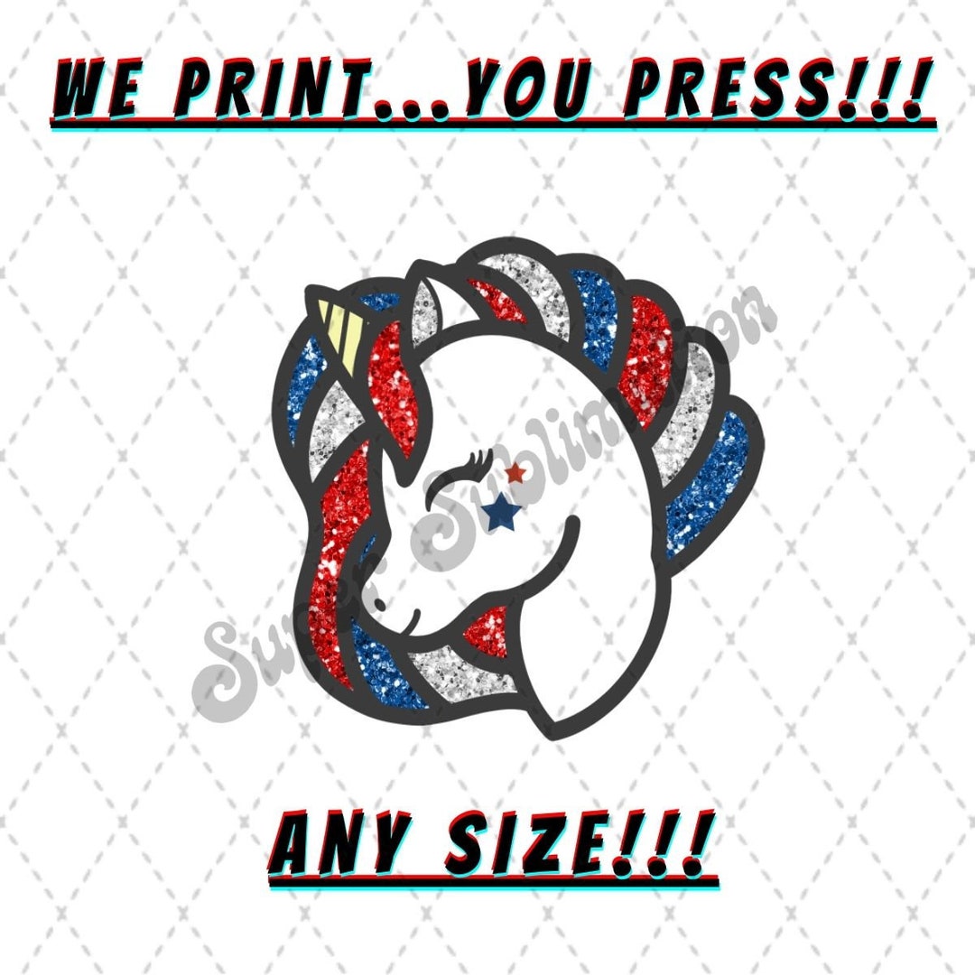 Unicorn Red White and Blue 'glitter' Design READY TO PRESS Sublimation ...