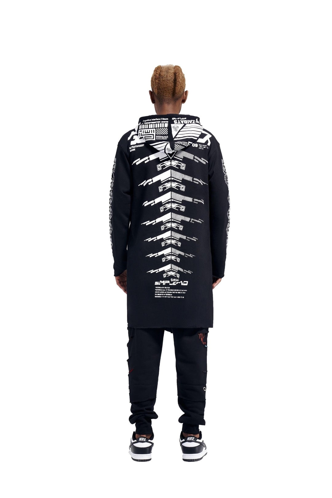 Cyber Alien Graphic Trench Coat Jacket With Hoodie - Etsy