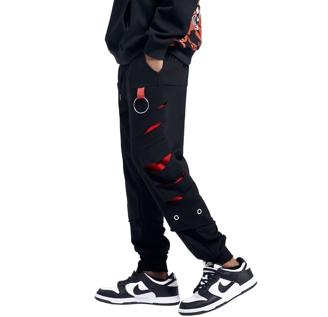 MFCT Black Ripped Pants Streetwear Fashion Urban Casual Sweatpants ...