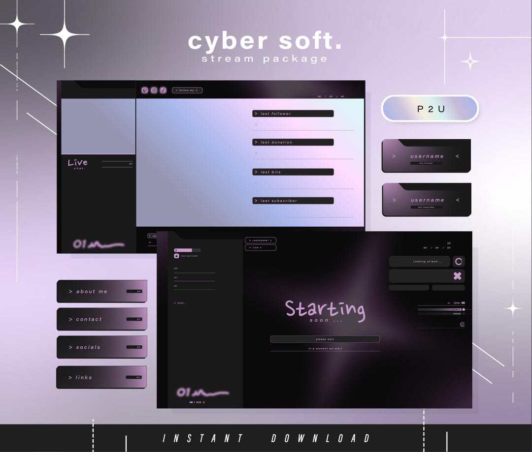 Cyber Soft Twitch Pack - Animated Minimal Stream Pack - Streaming ...