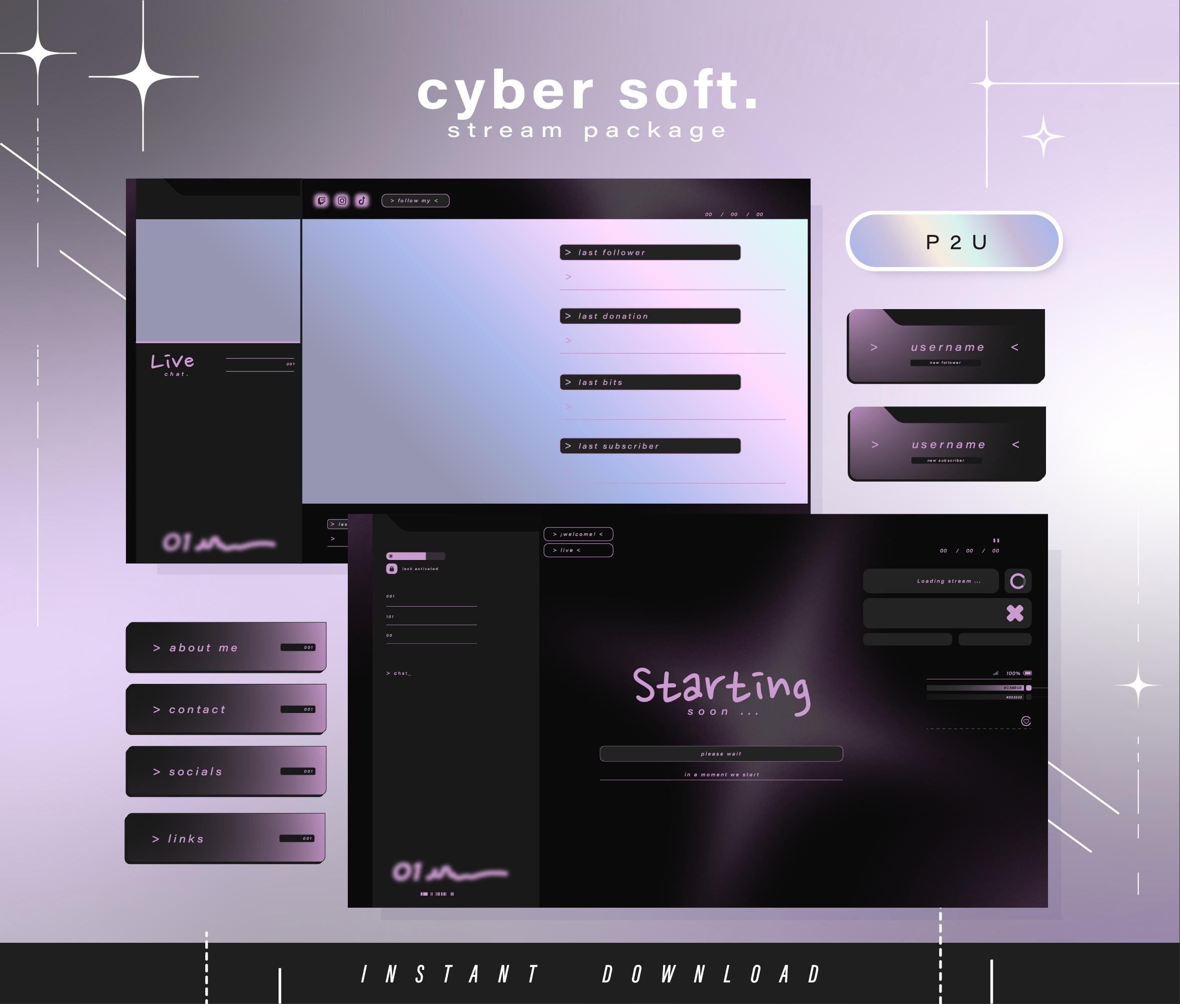 Cyber Soft Twitch Pack - Animated Minimal Stream Pack - Streaming ...