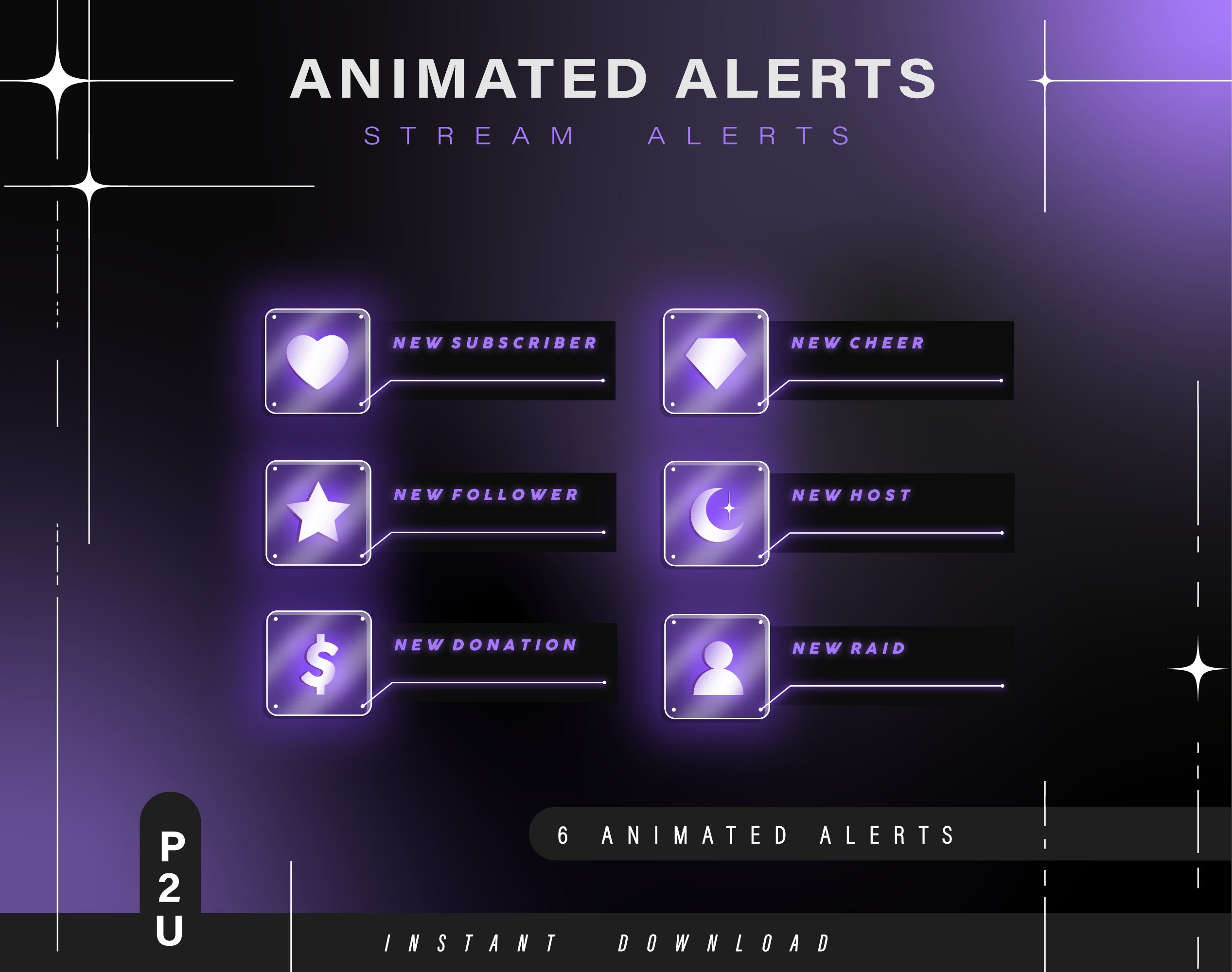 6x Animated Cyber Alerts Animated Alerts for Twitch Aesthetic Alerts ...