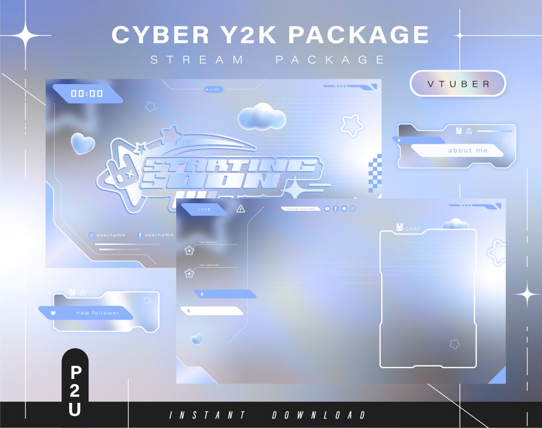 Cyber Y2k Twitch Pack - Animated Minimal Stream Pack - Streaming Scenes ...