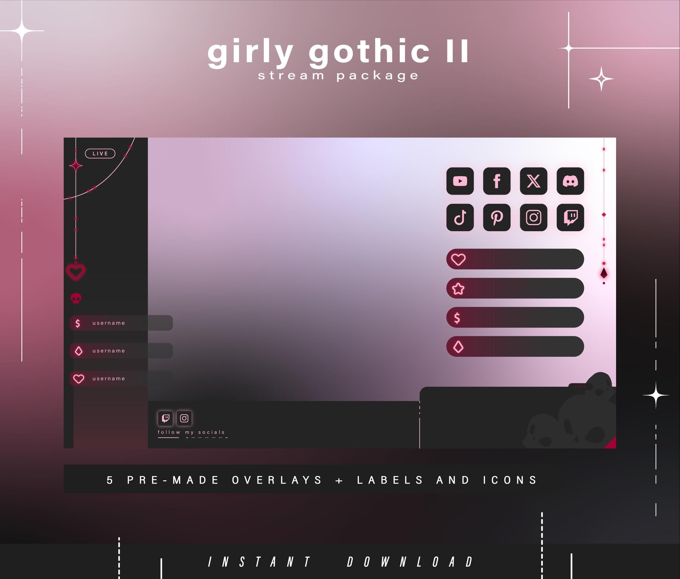 Girly Gothic II - Twitch Pack - Animated Stream Pack - Streaming Scenes ...