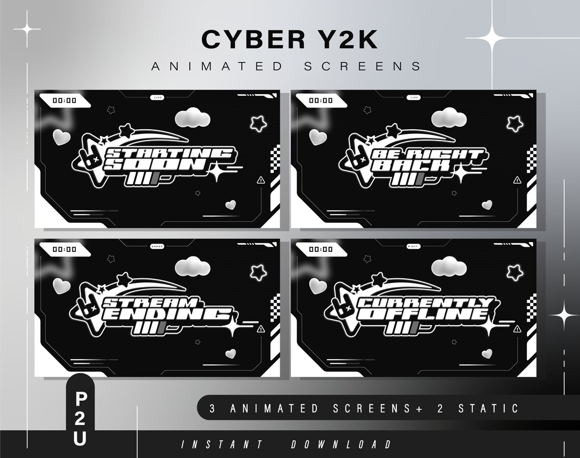 Cyber Y2k Animated Screens Animated Scenes for Twitch Aesthetic Screens ...