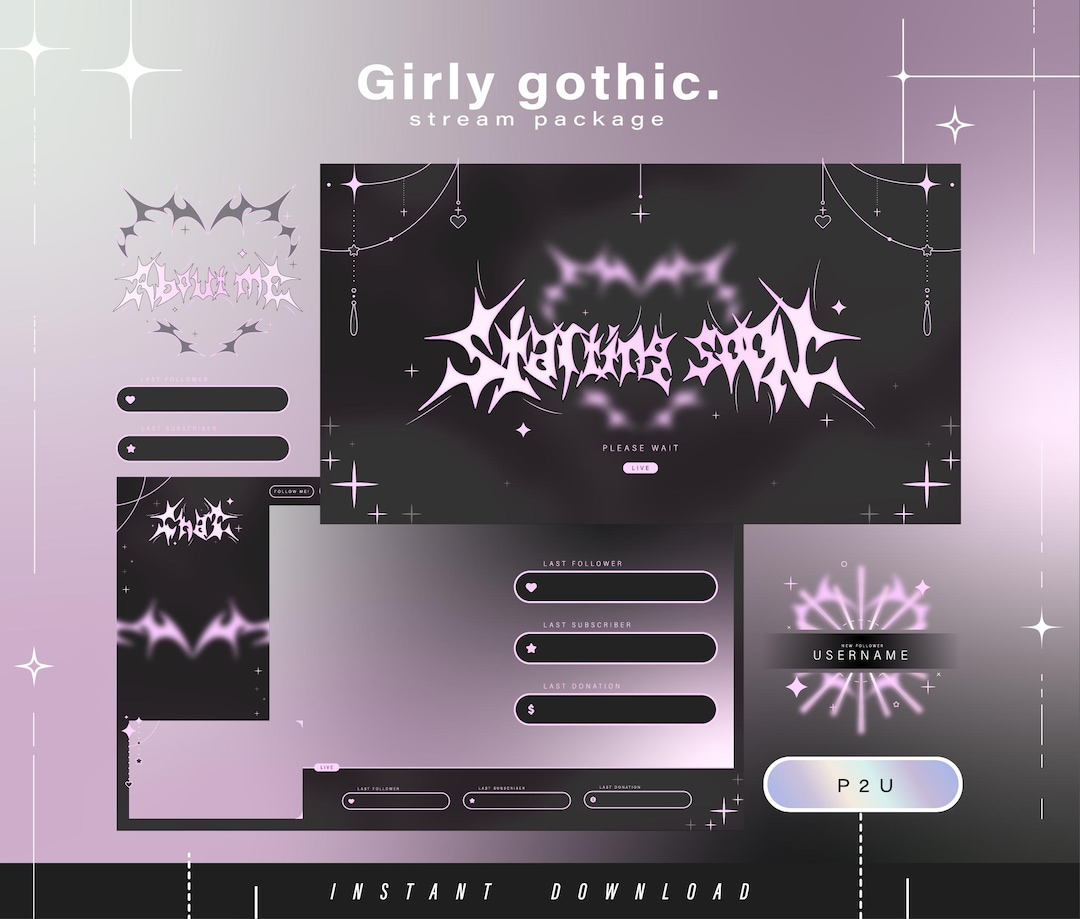 Girly Gothic - Twitch Pack - Animated Stream Pack - Streaming Scenes - Twitch Overlays ...