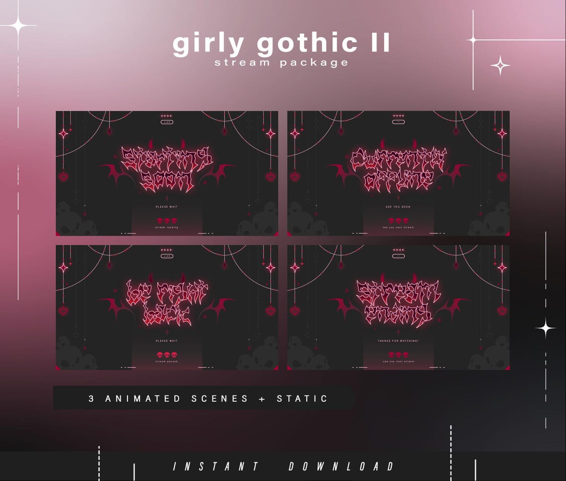 Girly Gothic II - Twitch Pack - Animated Stream Pack - Streaming Scenes ...