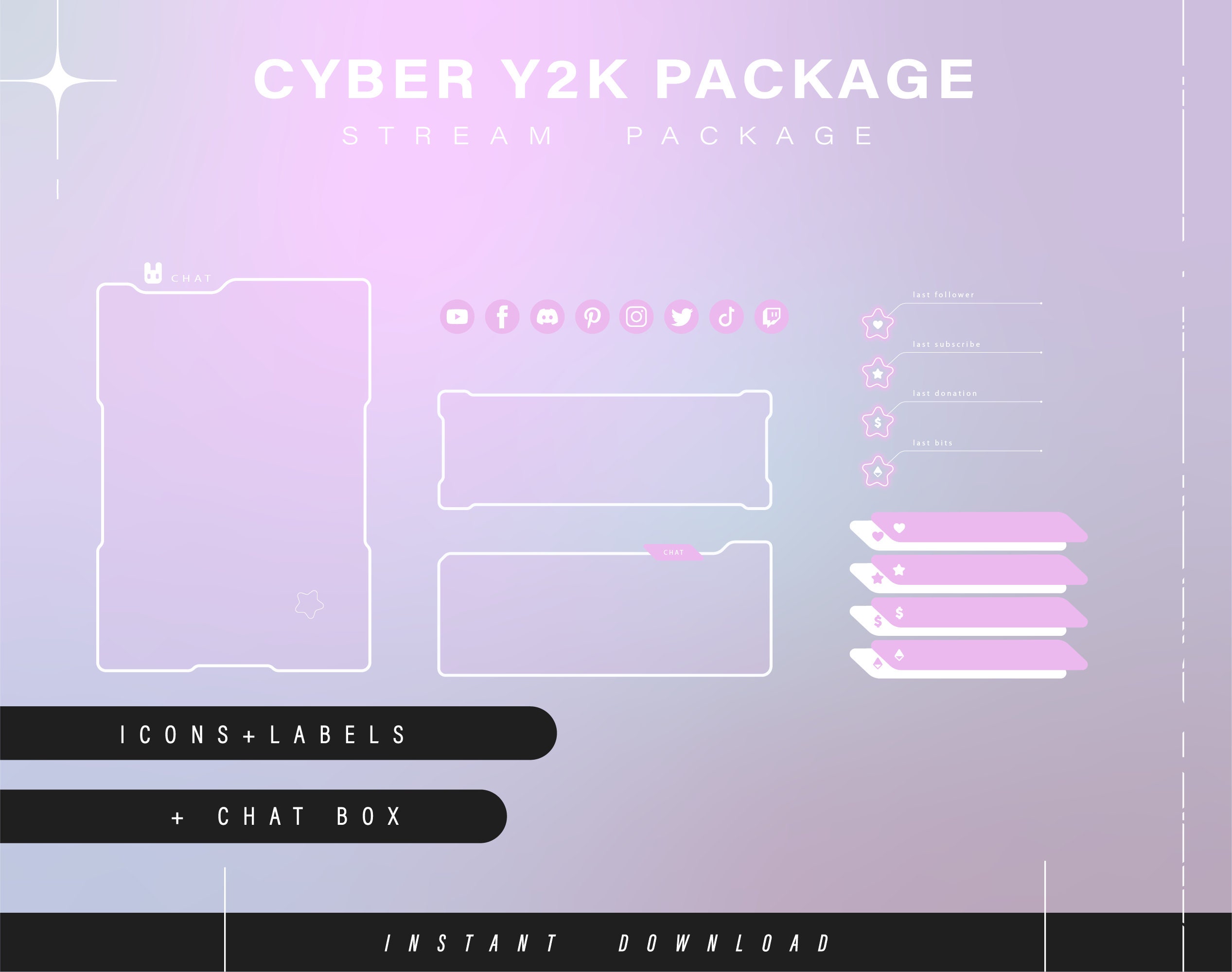 Cyber Y2k Twitch Pack - Animated Minimal Stream Pack - Streaming Scenes ...