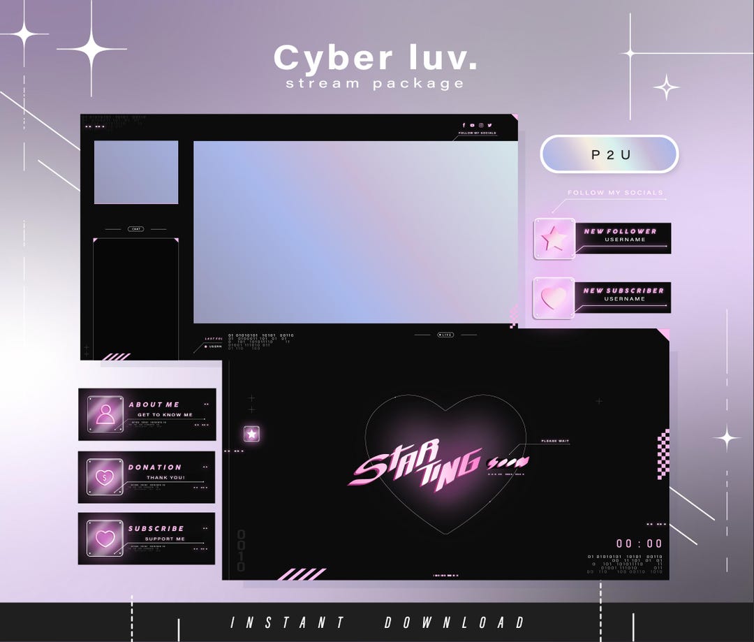 Cyber Y2k Twitch Pack - Animated Minimal Stream Pack - Streaming Scenes ...