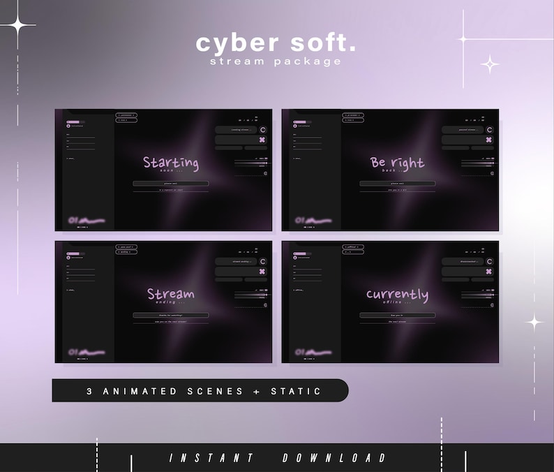 Cyber Soft Twitch Pack - Animated Minimal Stream Pack - Streaming ...
