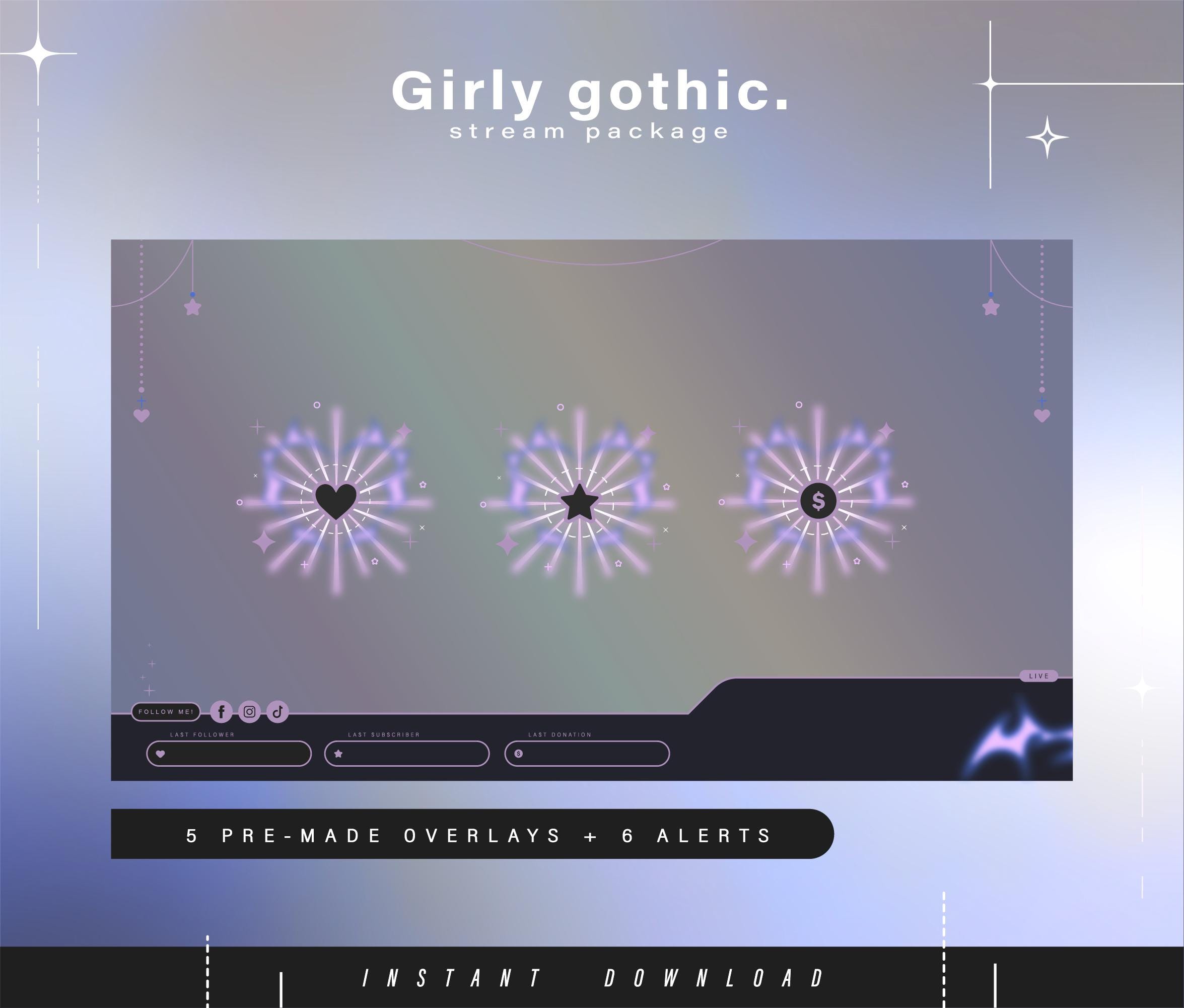 Girly Gothic - Twitch Pack - Animated Stream Pack - Streaming Scenes ...