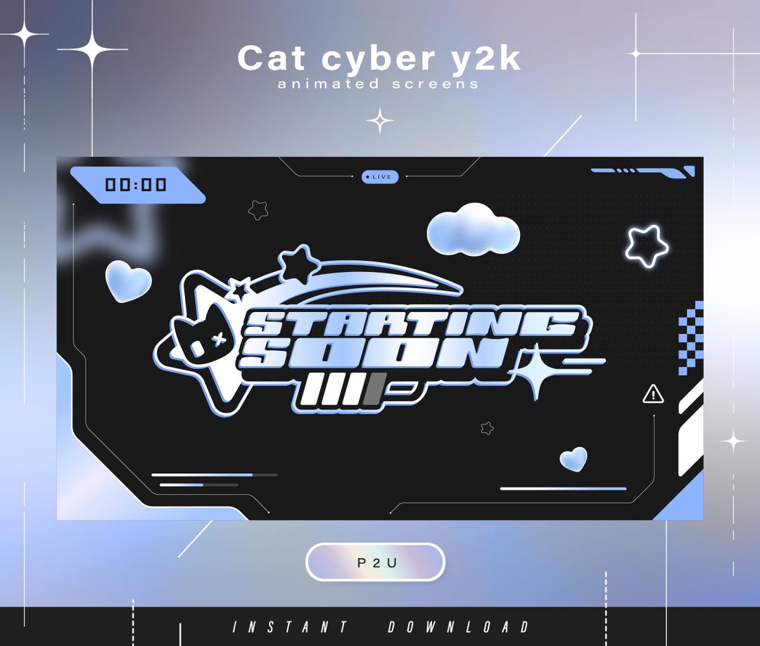 Cat Cyber Y2k Animated Screens - Animated Scenes for Twitch - Aesthetic ...