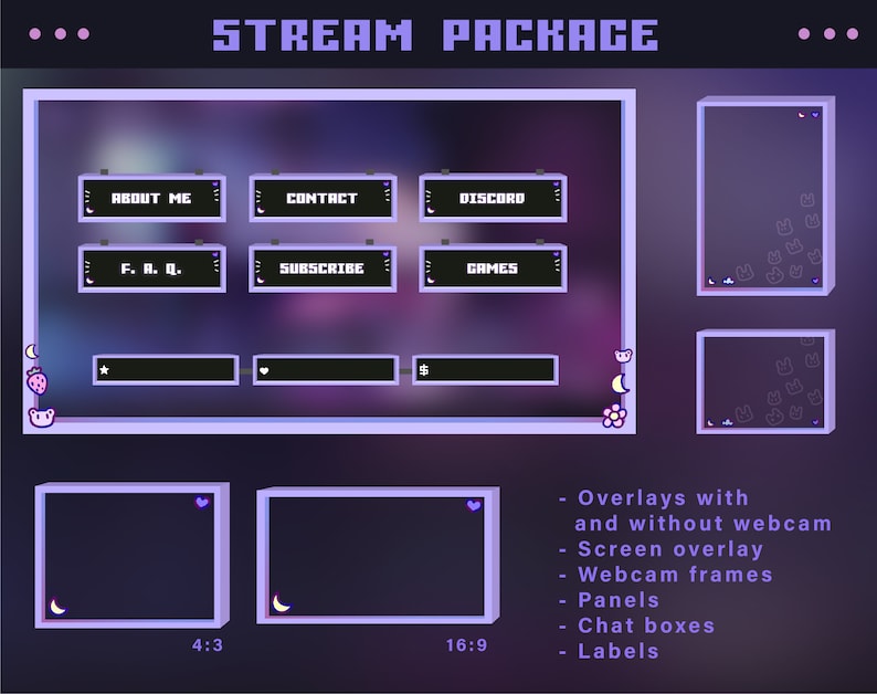 Stream Overlay Package / Theme Overlay Kawaii / Twitch Overlay ...