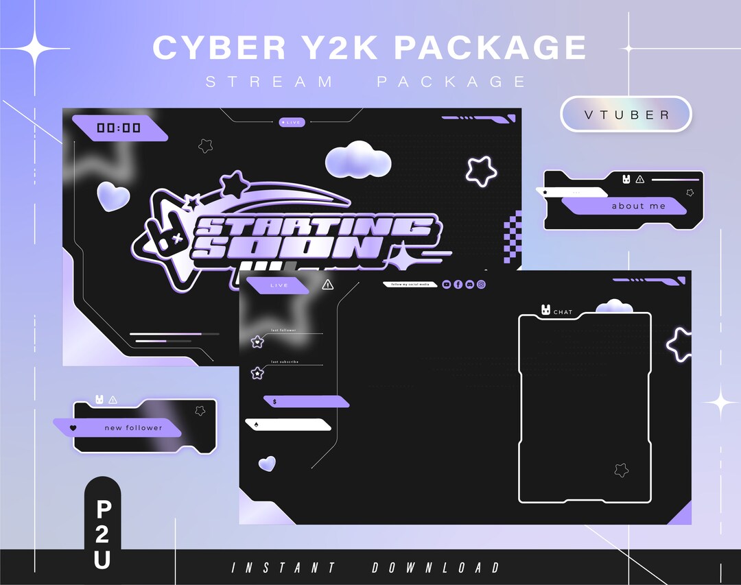 Cyber Y2k Twitch Pack - Animated Minimal Stream Pack - Streaming Scenes ...