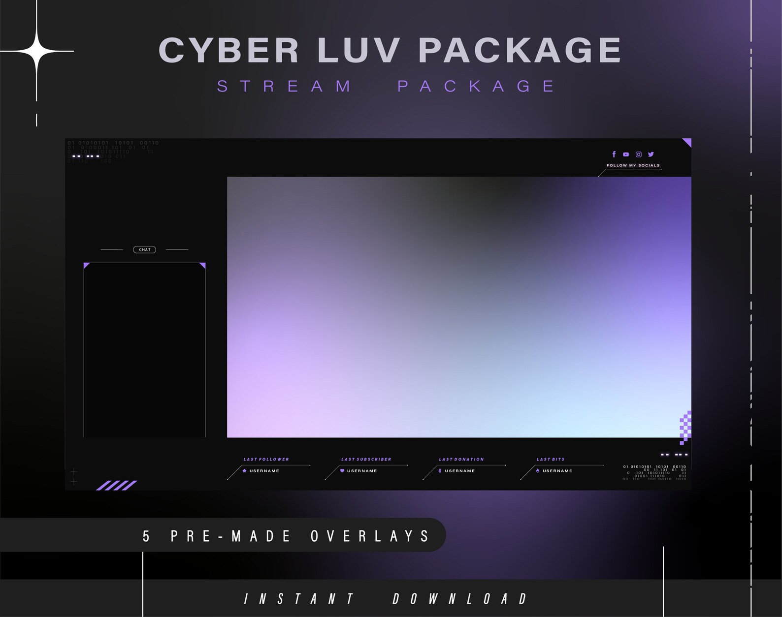 Cyber Y2k Twitch Pack Animated Minimal Stream Pack Streaming Scenes ...