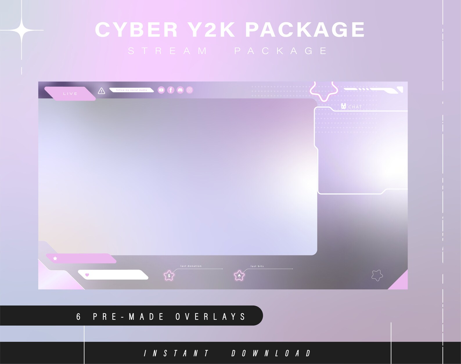 Cyber Y2k Twitch Pack - Animated Minimal Stream Pack - Streaming Scenes ...
