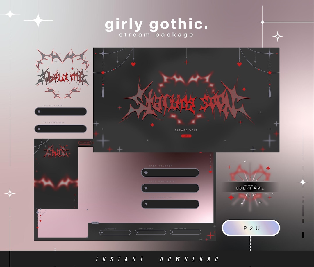Girly Gothic - Twitch Pack - Animated Stream Pack - Streaming Scenes ...
