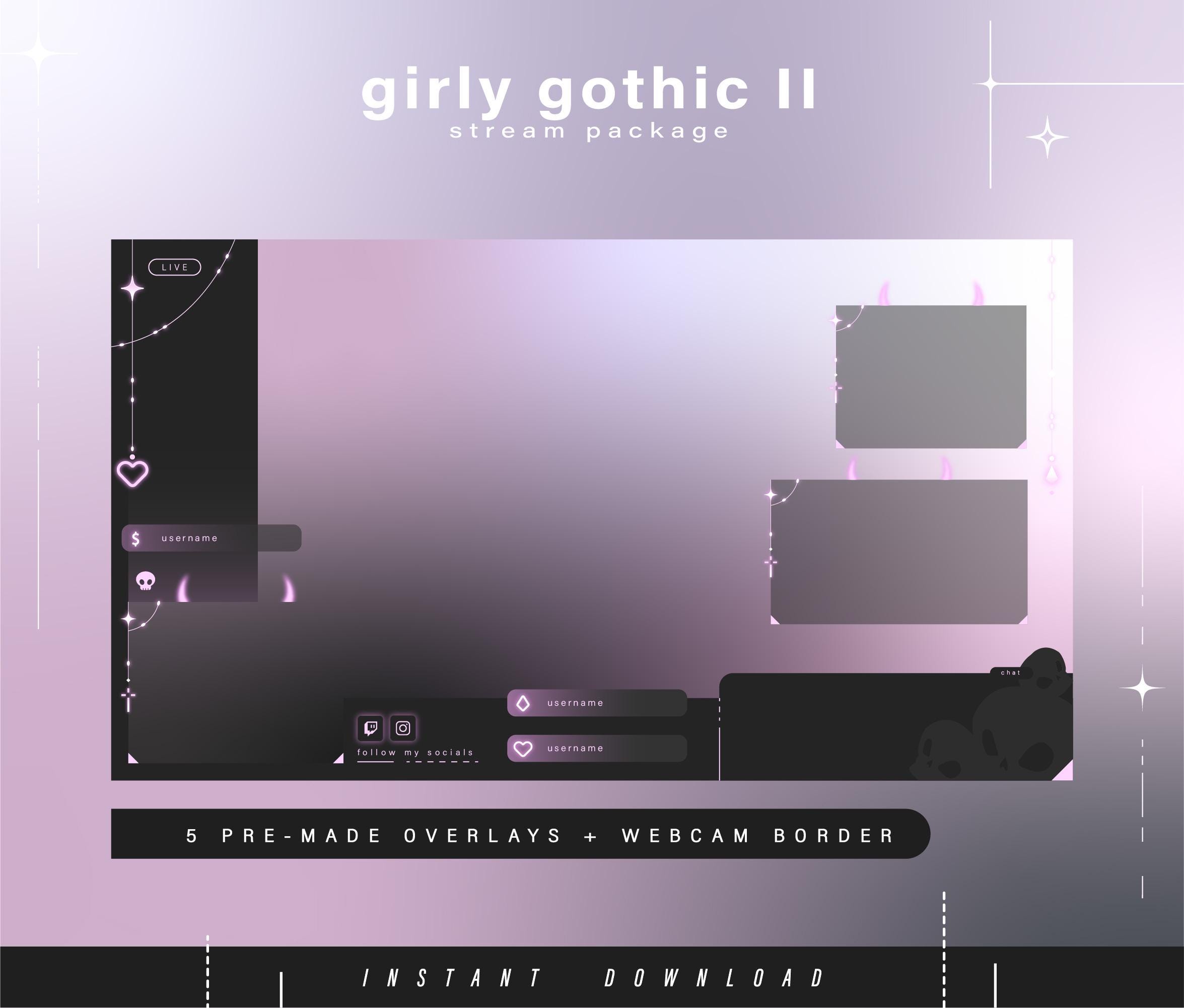 Girly Gothic II - Twitch Pack - Animated Stream Pack - Streaming Scenes ...