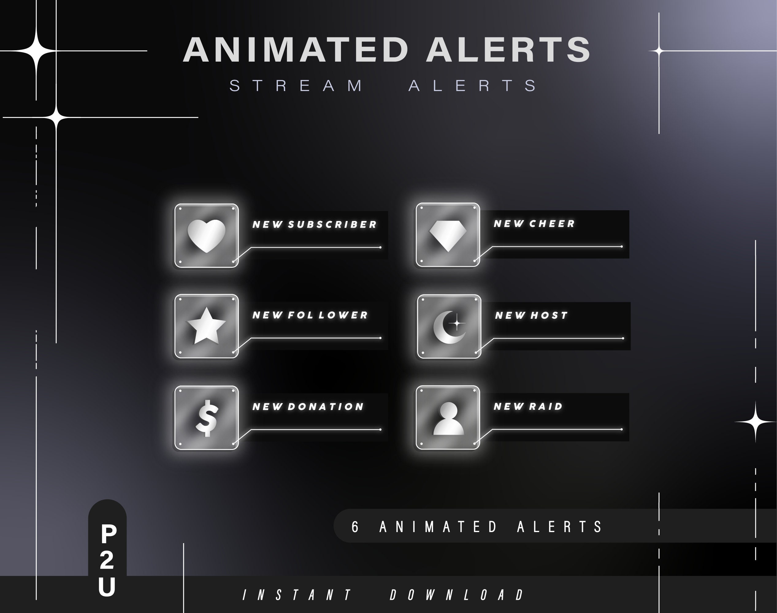 6x Animated Cyber Alerts Animated Alerts for Twitch Aesthetic Alerts ...