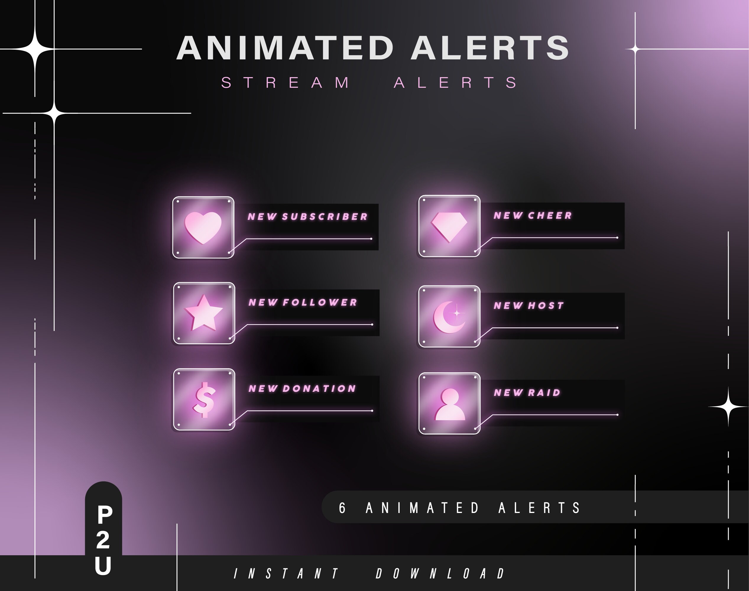6x Animated Cyber Alerts Animated Alerts for Twitch Aesthetic Alerts ...