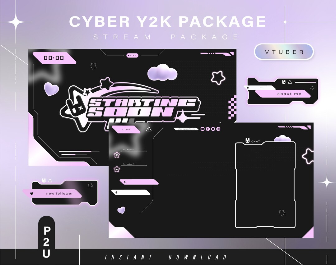 Cyber Y2k Twitch Pack - Animated Minimal Stream Pack - Streaming Scenes ...