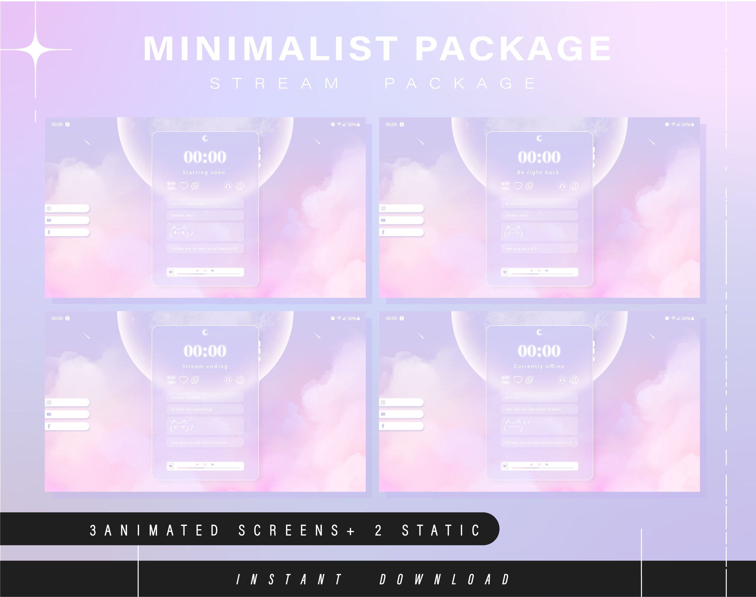 Minimal Twitch Pack Animated Minimal Stream Pack Streaming Scenes ...
