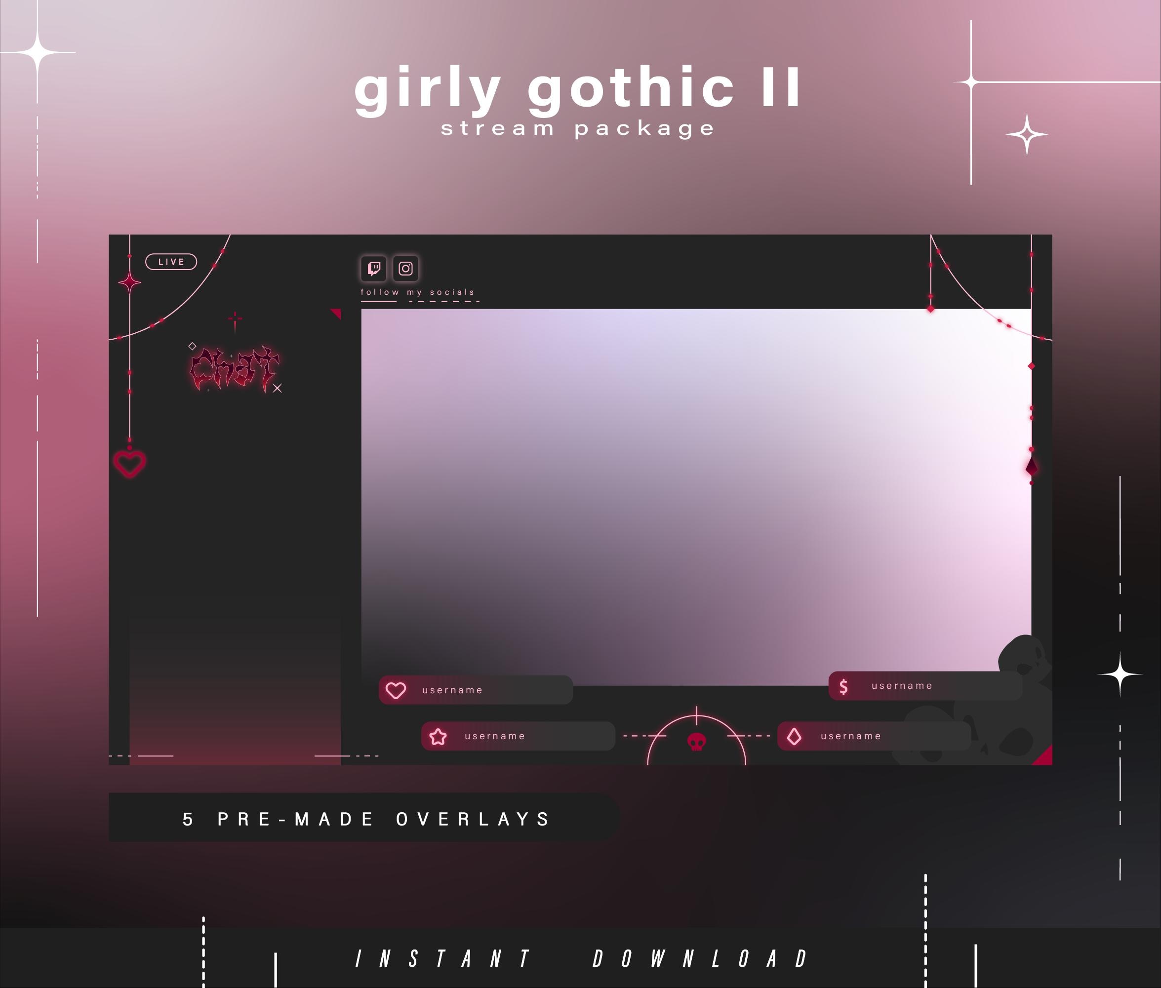 Girly Gothic II - Twitch Pack - Animated Stream Pack - Streaming Scenes ...