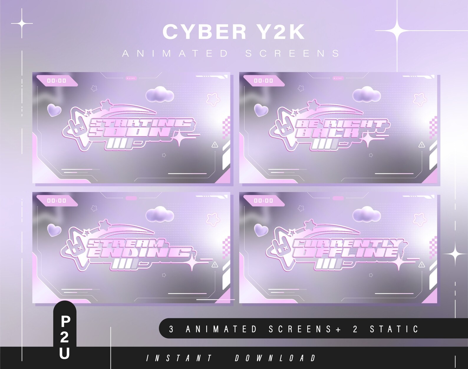 Cyber Y2k Animated Screens Animated Scenes for Twitch Aesthetic Screens ...