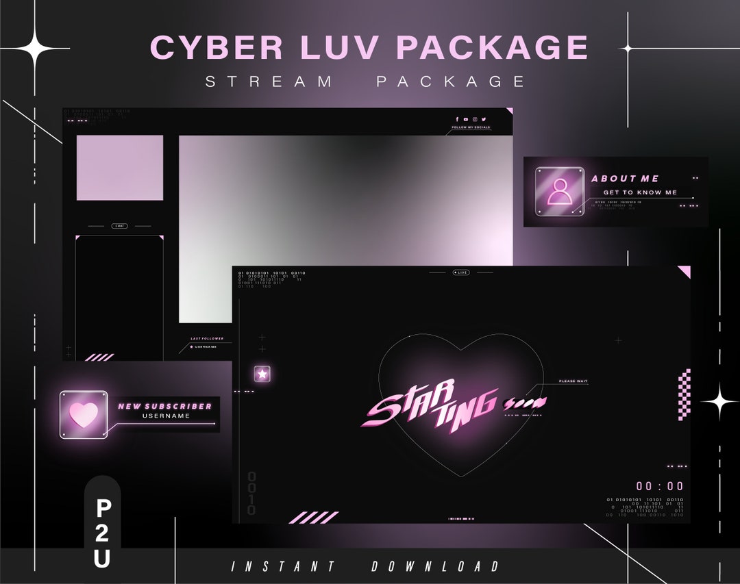 Cyber Y2k Twitch Pack Animated Minimal Stream Pack Streaming Scenes ...