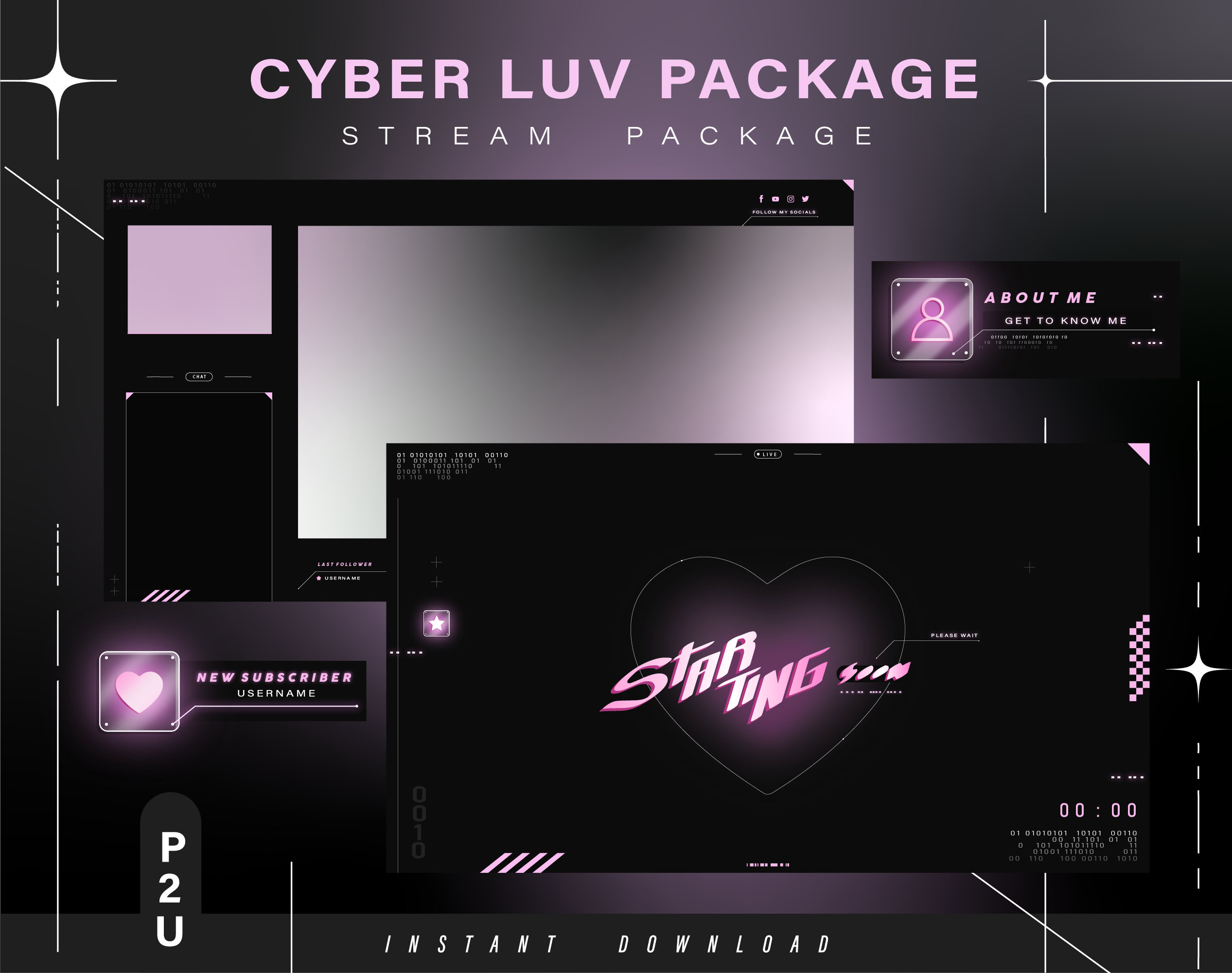 Cyber y2k Twitch Pack Animated Minimal Stream Pack Streaming Scenes ...