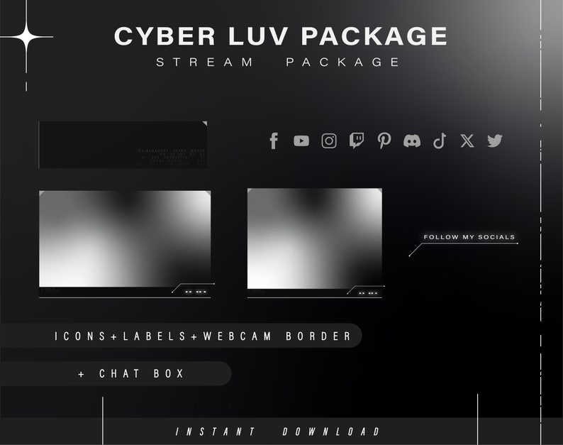 Cyber y2k Twitch Pack Animated Minimal Stream Pack Streaming Scenes ...