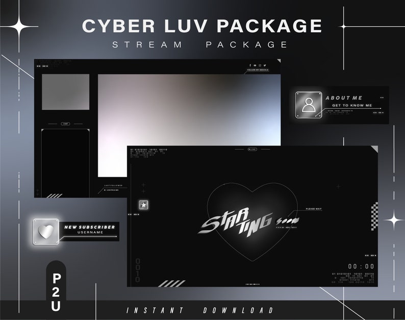 Cyber Y2k Twitch Pack Animated Minimal Stream Pack Streaming Scenes ...