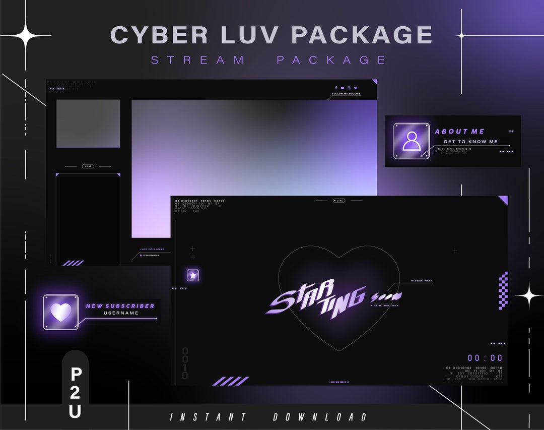 Cyber Y2k Twitch Pack Animated Minimal Stream Pack Streaming Scenes ...