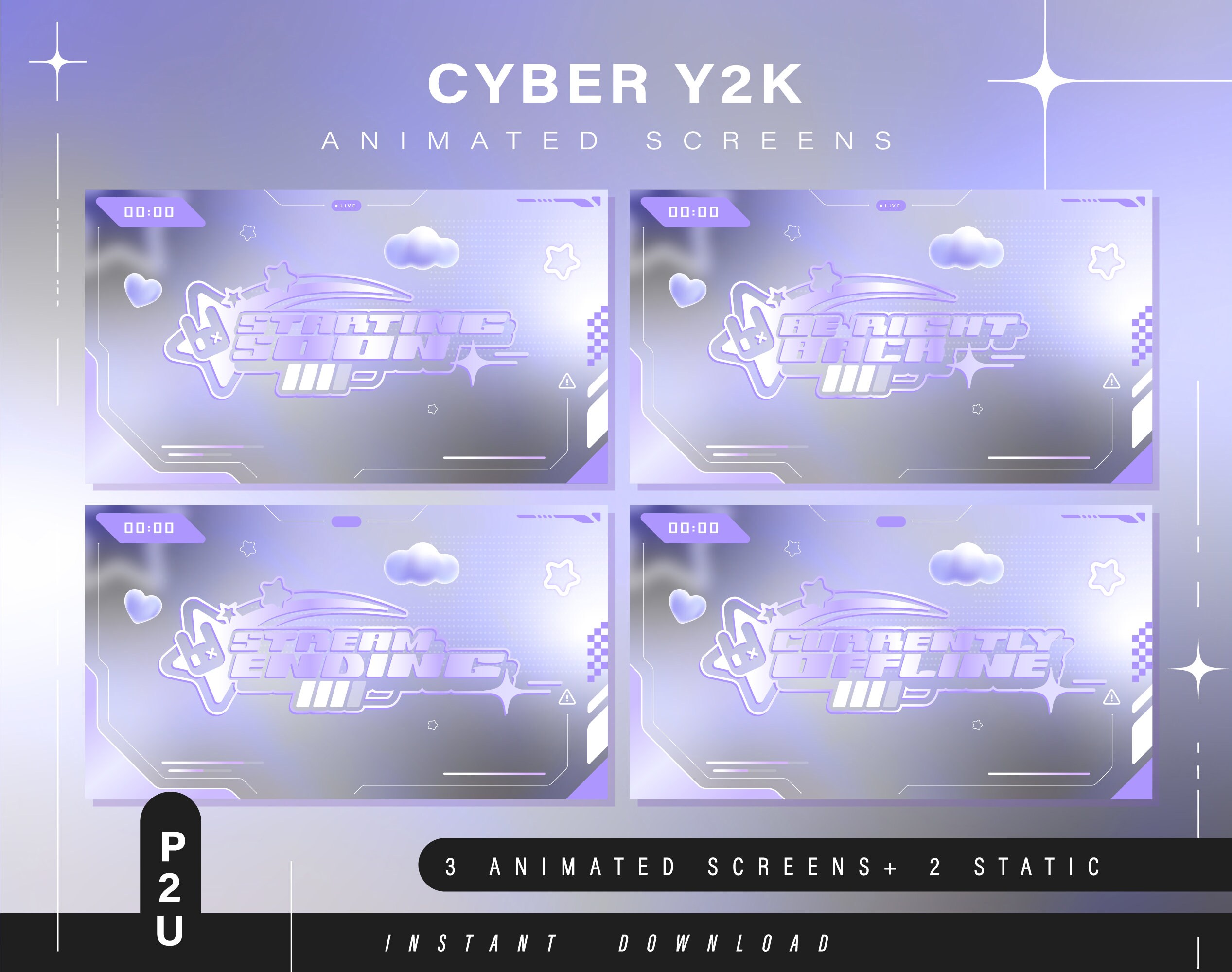 Cyber Y2k Animated Screens Animated Scenes for Twitch Aesthetic Screens ...