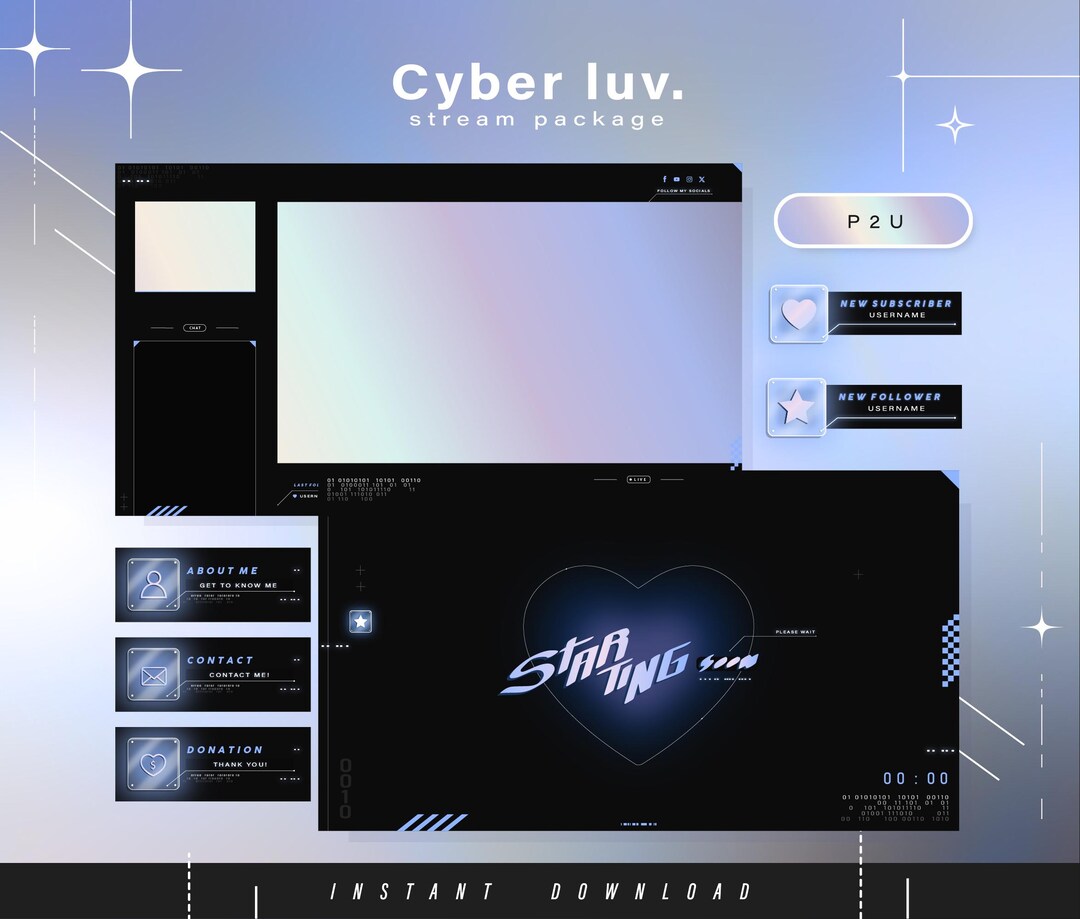 Cyber Y2k Twitch Pack - Animated Minimal Stream Pack - Streaming Scenes ...