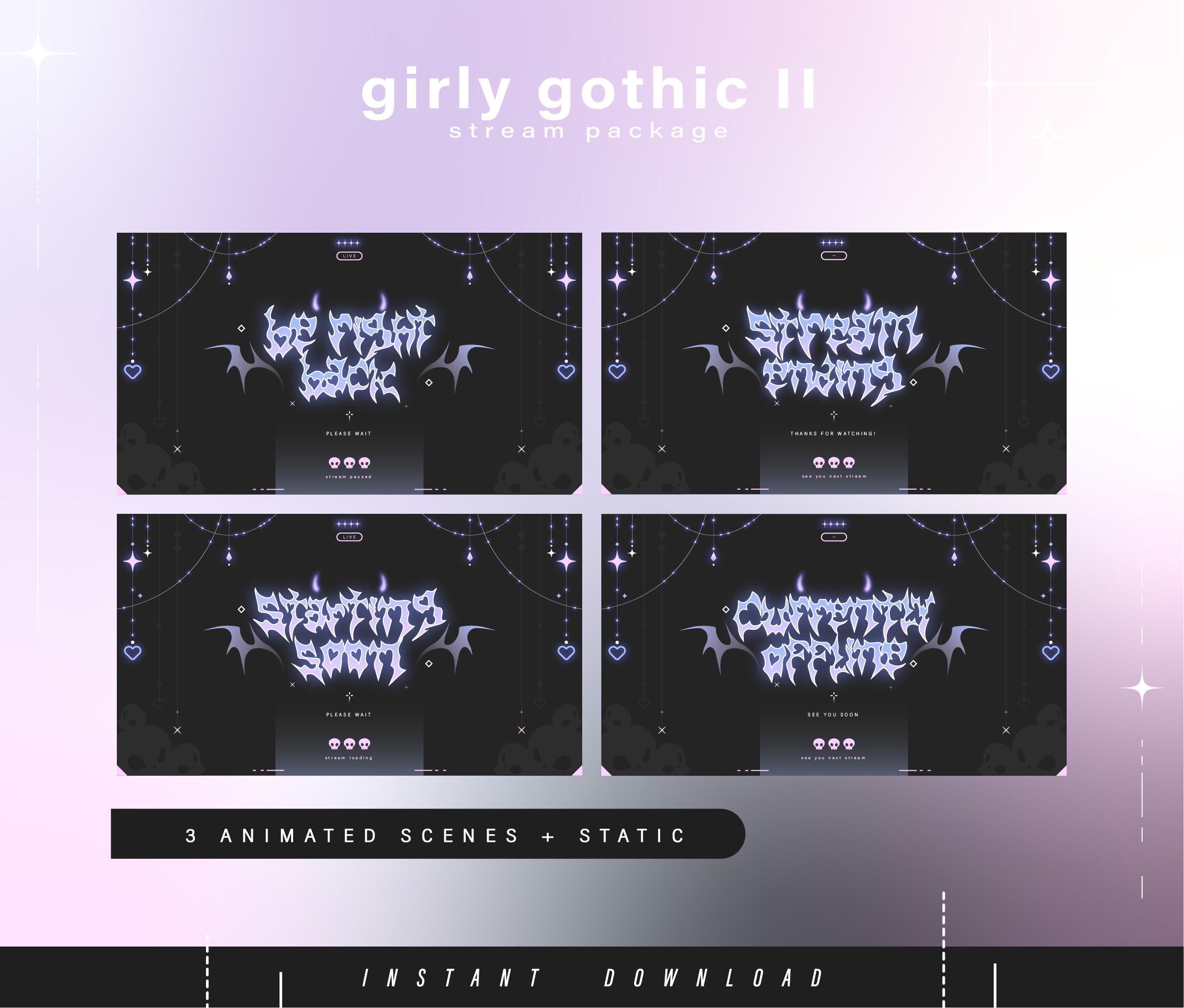 Girly Gothic II - Twitch Pack - Animated Stream Pack - Streaming Scenes ...