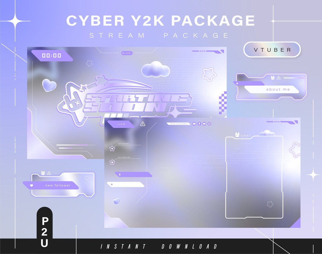 Cyber Y2k Twitch Pack - Animated Minimal Stream Pack - Streaming Scenes ...