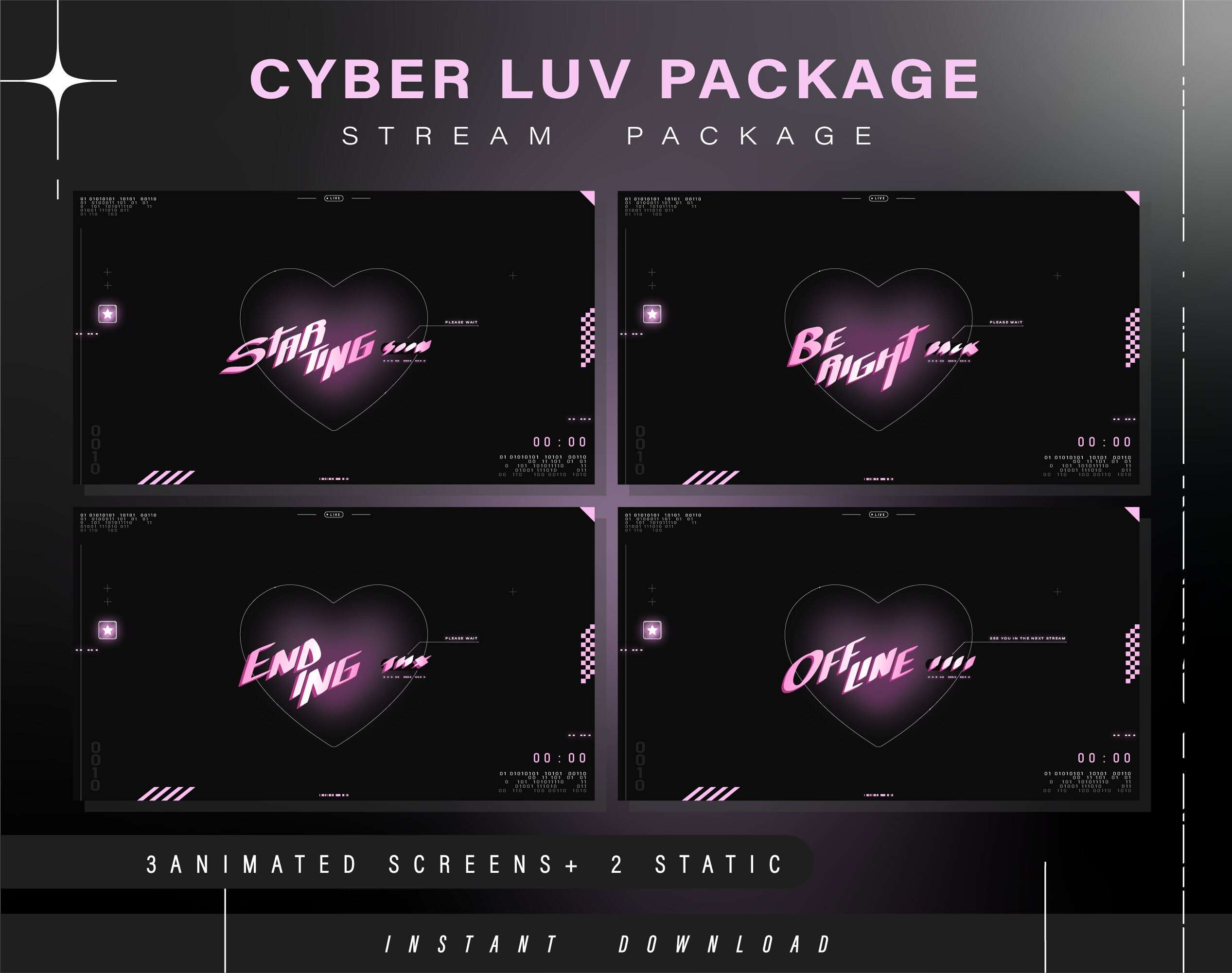 Cyber y2k Twitch Pack Animated Minimal Stream Pack Streaming Scenes ...