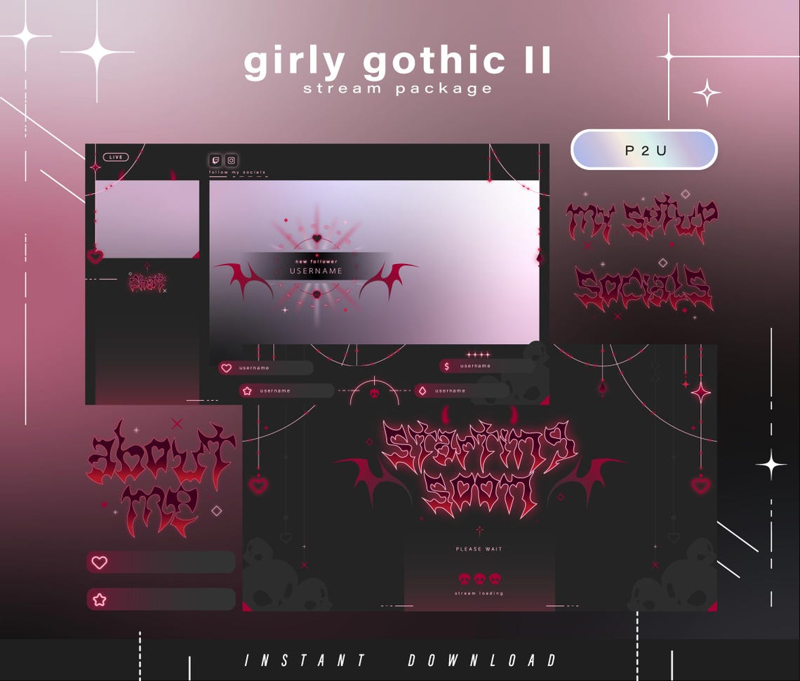 Girly Gothic II - Twitch Pack - Animated Stream Pack - Streaming Scenes ...