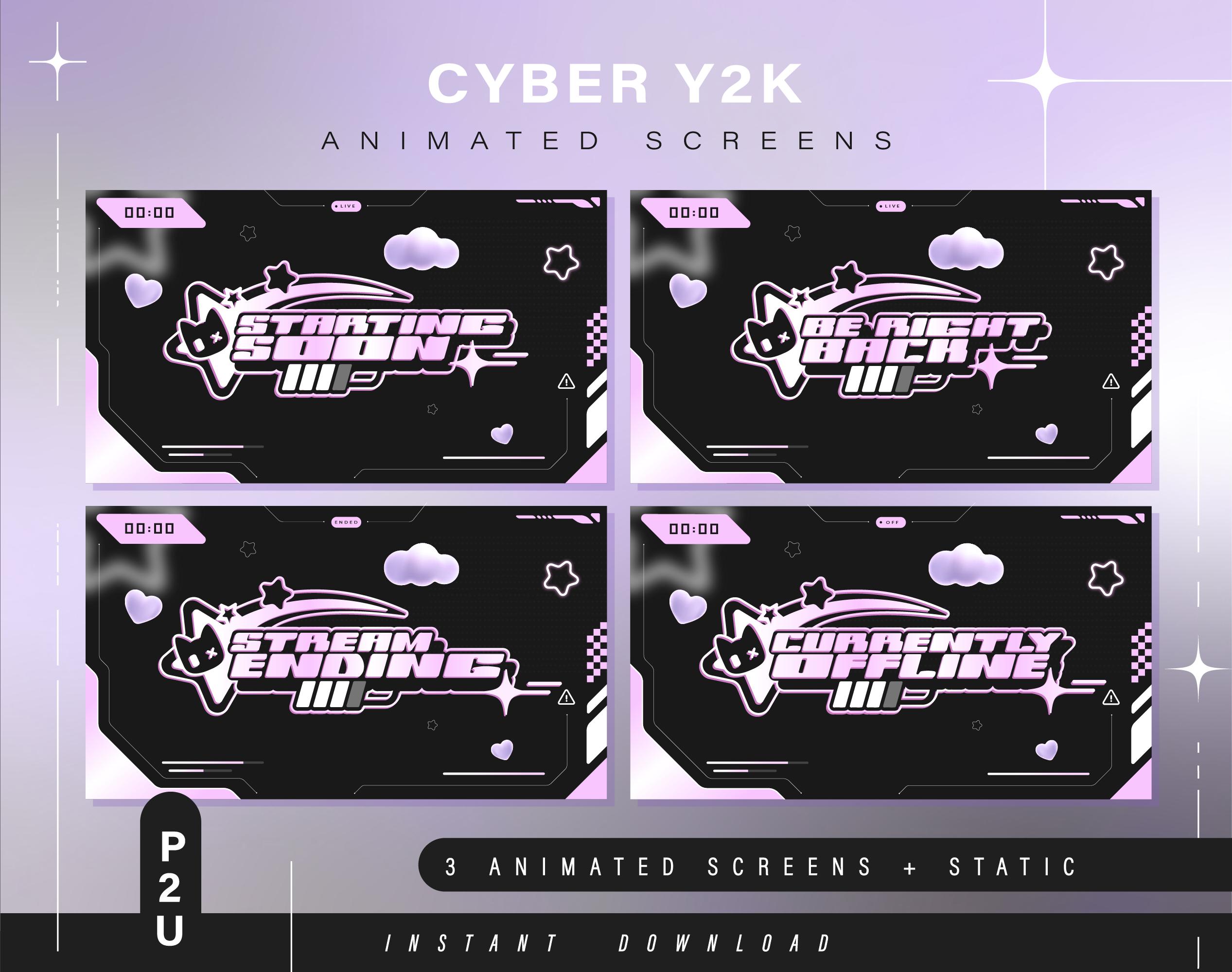 Cat Cyber Y2k Animated Screens - Animated Scenes for Twitch - Aesthetic ...