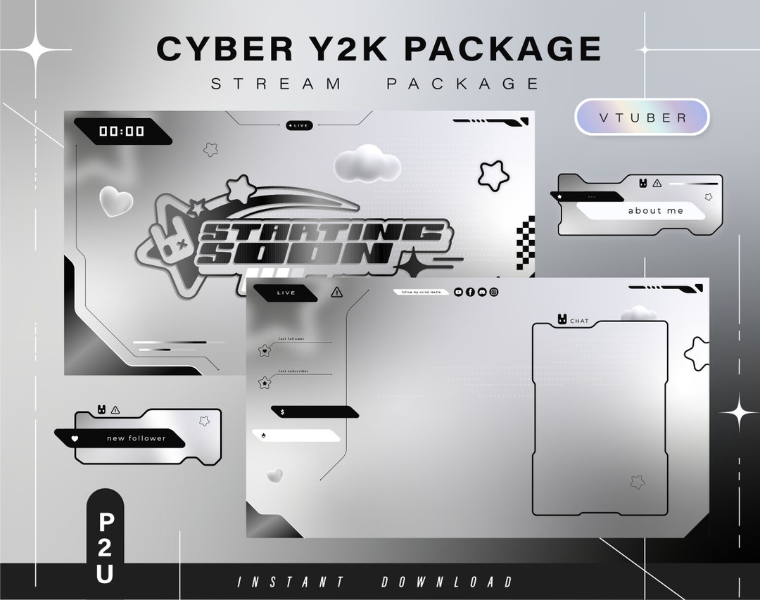 Cyber Y2k Twitch Pack - Animated Minimal Stream Pack - Streaming Scenes ...