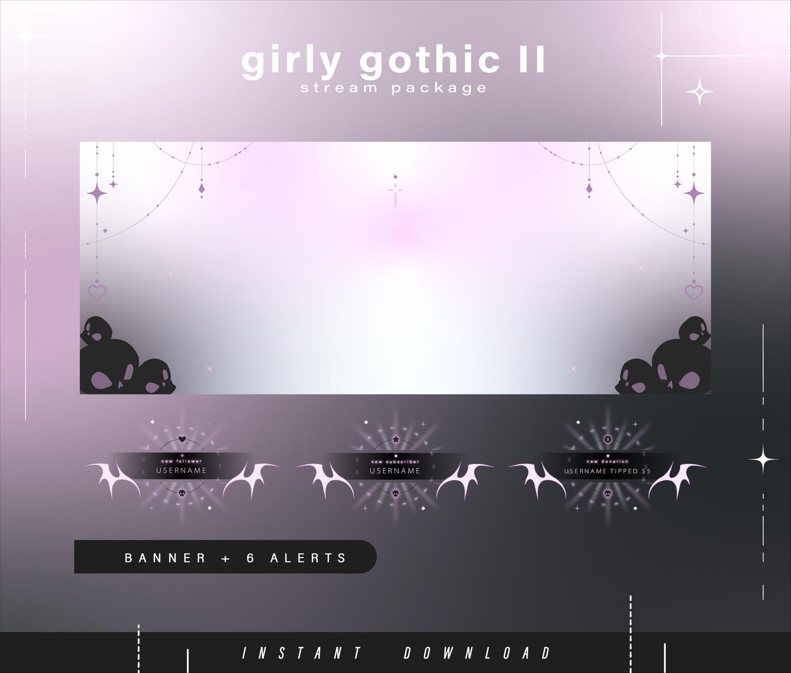 Girly Gothic II - Twitch Pack - Animated Stream Pack - Streaming Scenes ...
