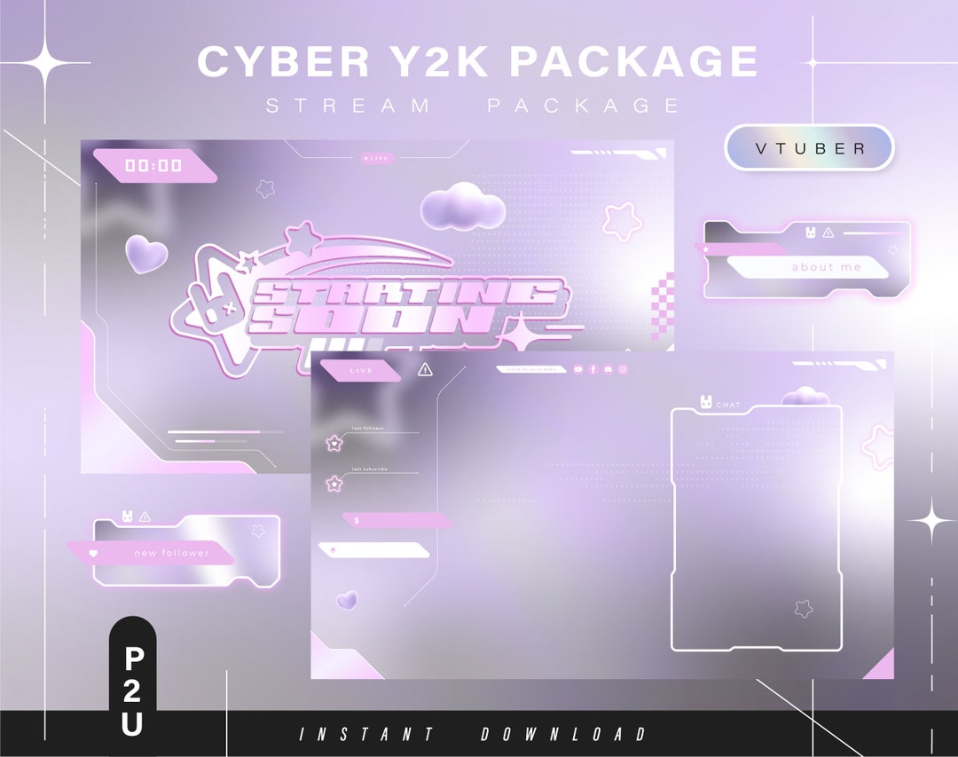 Cyber Y2k Twitch Pack - Animated Minimal Stream Pack - Streaming Scenes ...