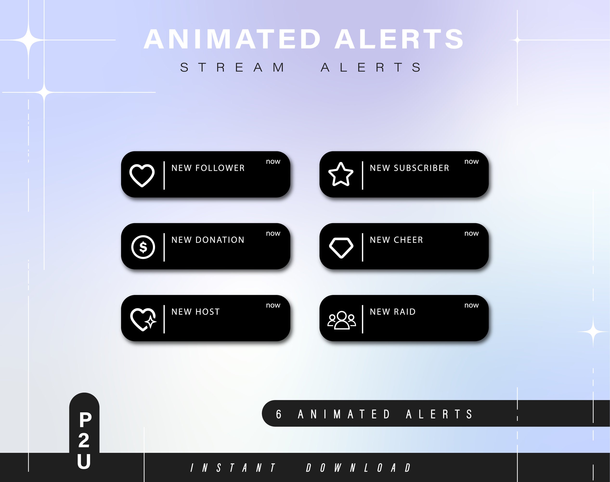 6x Animated Notification Alerts Animated Alerts for Twitch Aesthetic ...